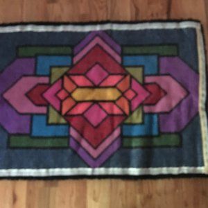 Hand Crafted | Wall Decor | Vtg Stained Glass Motif Wall Hangingrug ...